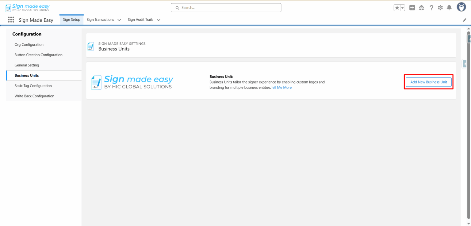 Business Unit for Salesforce eSignature | Sign Made Easy